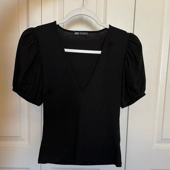 Zara | Tops | Zara Black Blouse With A V Neck | Poshmark